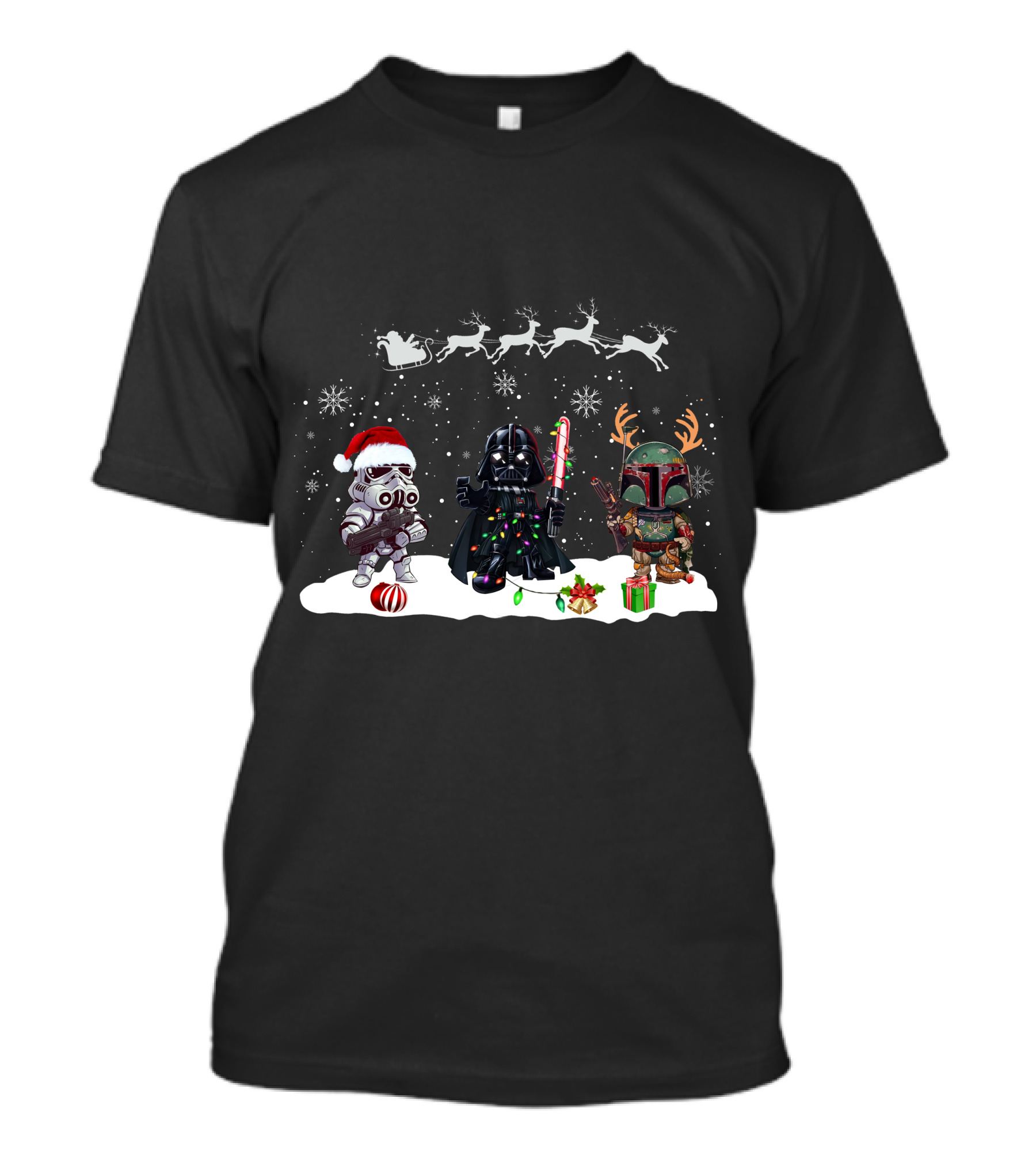 Christmas Is Comming Star Wars Characters Santa Vader Bounty Hunter Snow Holiday T-Shirt