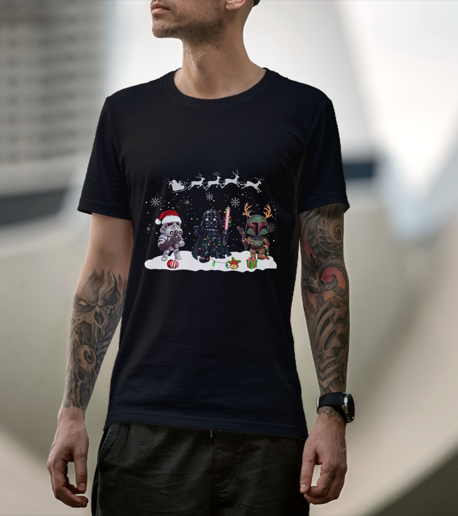 Christmas Is Comming Star Wars Characters Santa Vader Bounty Hunter Snow Holiday T-Shirt