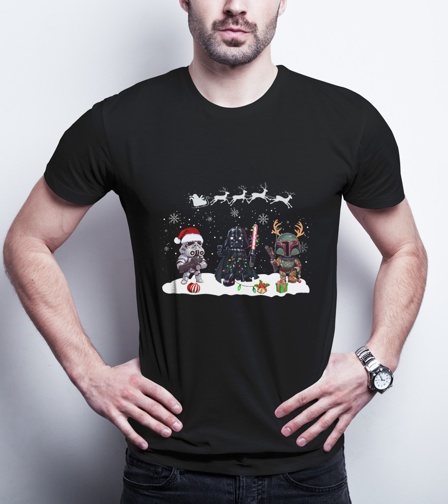 Christmas Is Comming Star Wars Characters Santa Vader Bounty Hunter Snow Holiday T-Shirt