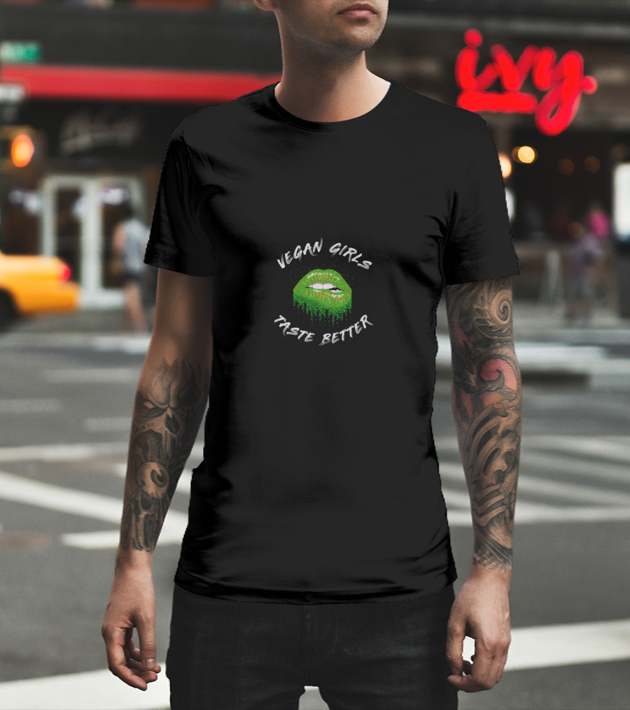 VEGAN GIRLS TASTE BETTER Green Lips T-Shirt