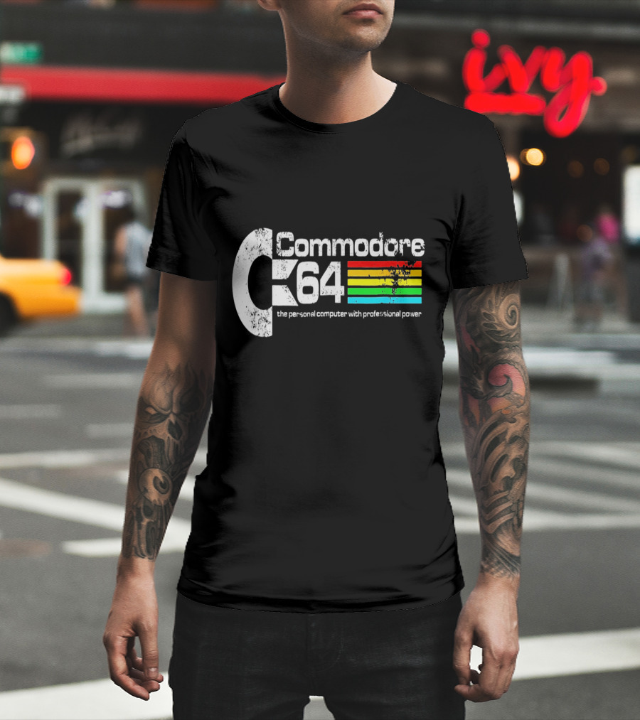 Commodore 64 The Personal Computer With Professional Power Retro Logo Textured T-Shirt
