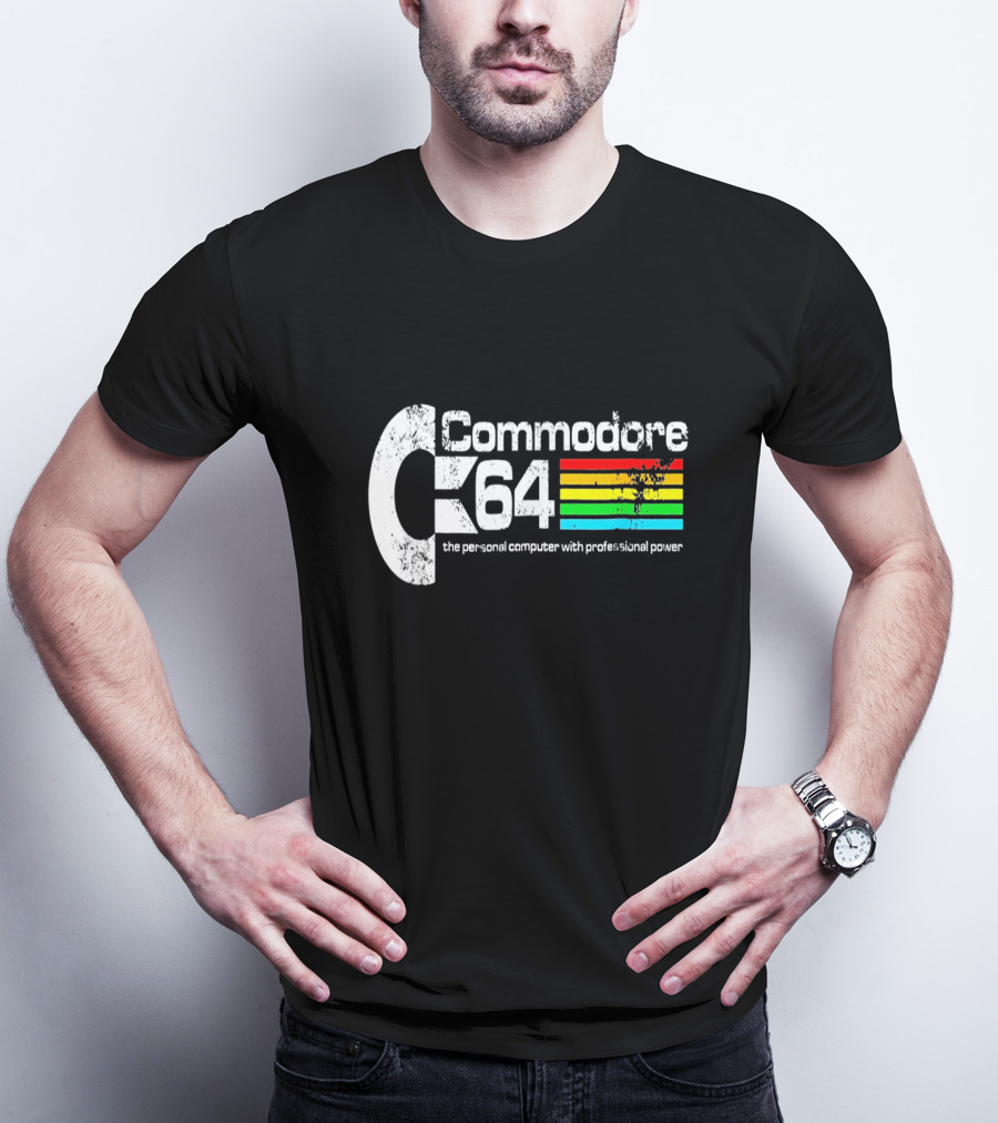 Commodore 64 The Personal Computer With Professional Power Retro Logo Textured T-Shirt