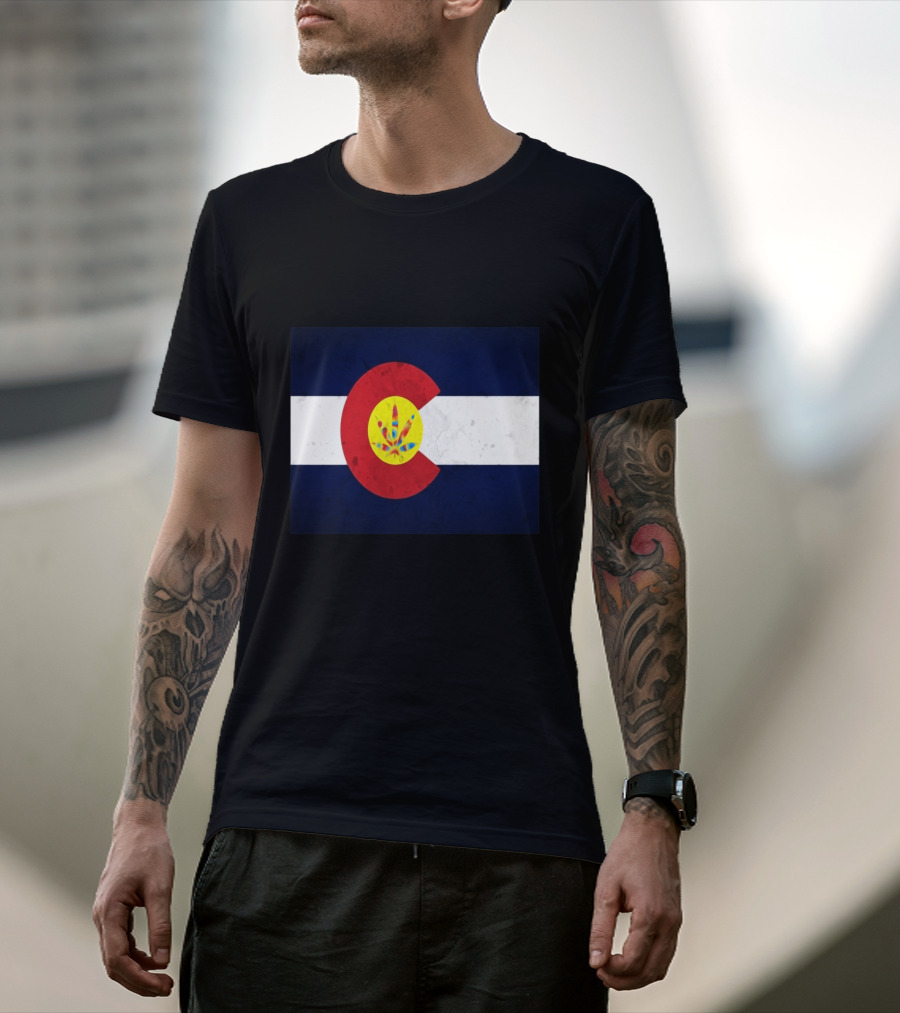Colorado Flag Tie Dye Leaf Cannabis Symbol BlueWhiteRed T-Shirt