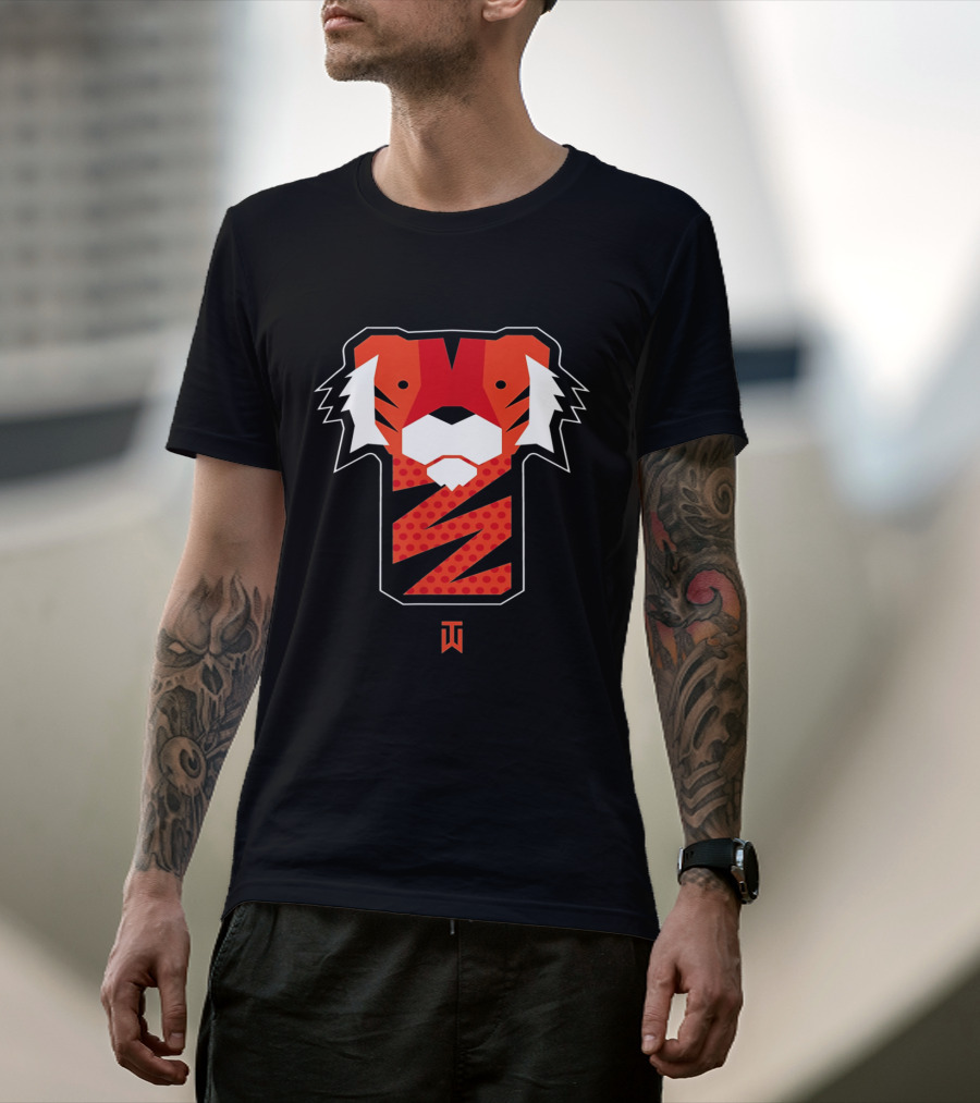 Frank Tiger Wood Inspired Graphic Featuring Bold Red Tiger Icon And TW T-Shirt