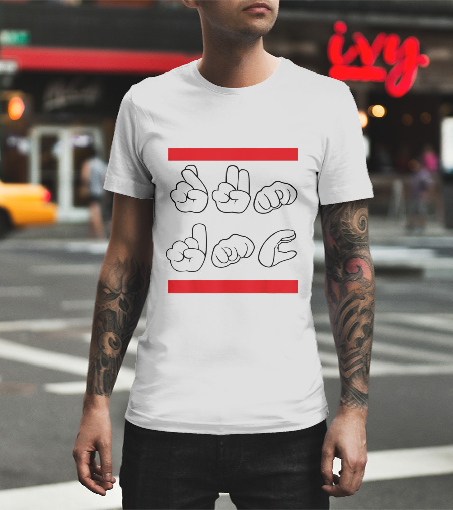 Run DMC ASL Graphic With Iconic Red Bars And Sign Language T-Shirt