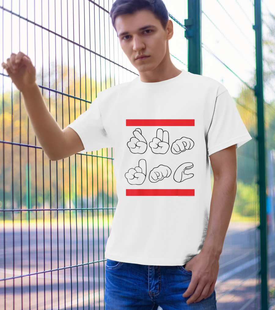 Run DMC ASL Graphic With Iconic Red Bars And Sign Language T-Shirt
