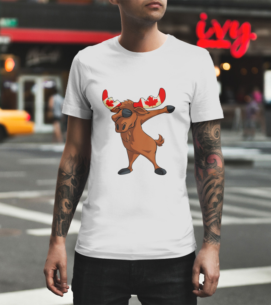 Canadian Moose With Maple Leaf Antlers Dabbing Pose Canada Day T-Shirt