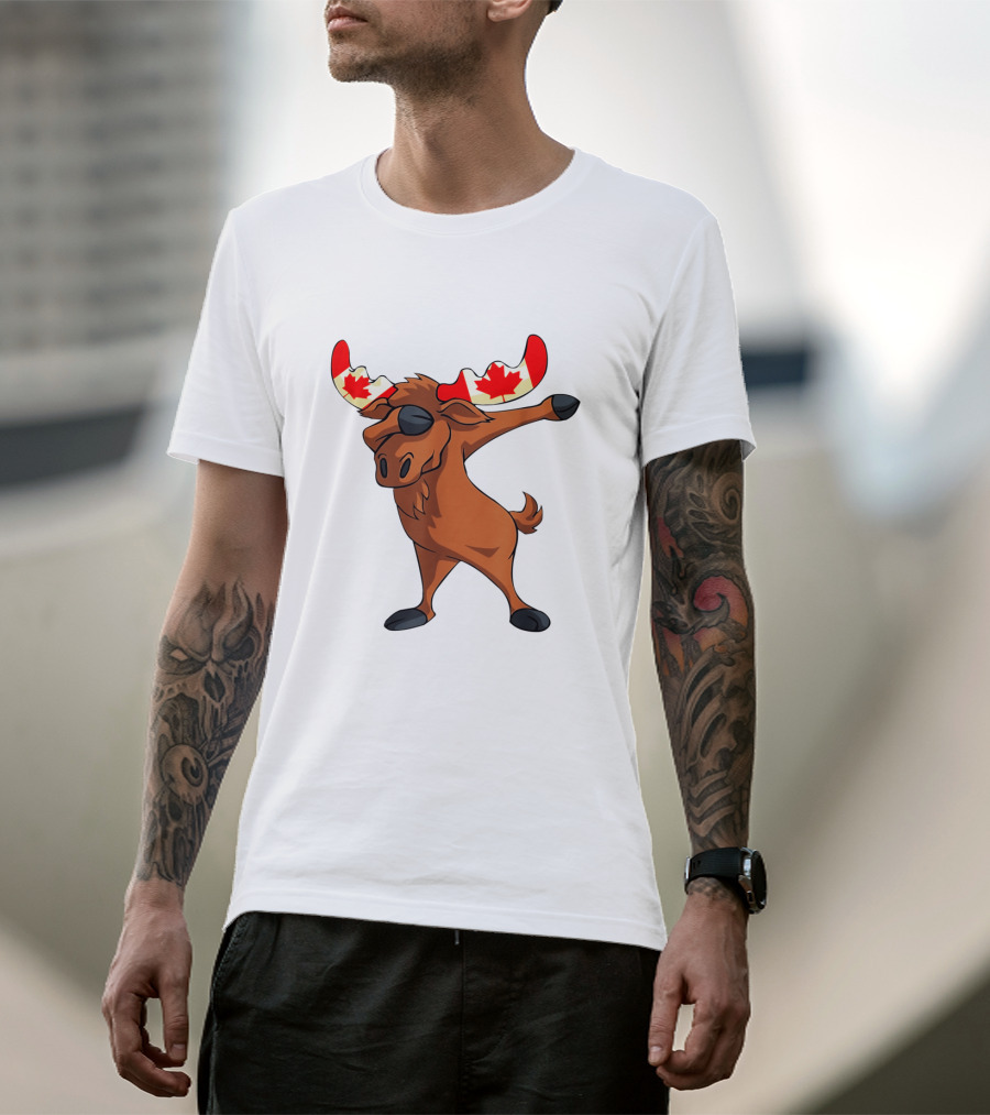 Canadian Moose With Maple Leaf Antlers Dabbing Pose Canada Day T-Shirt