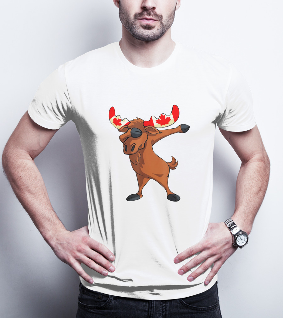 Canadian Moose With Maple Leaf Antlers Dabbing Pose Canada Day T-Shirt