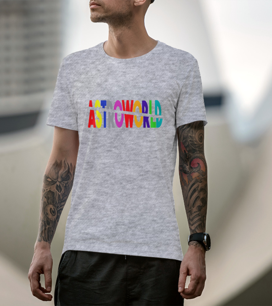 Astroworld Multicolor Split Text Graphic On Gray Background T-Shirt