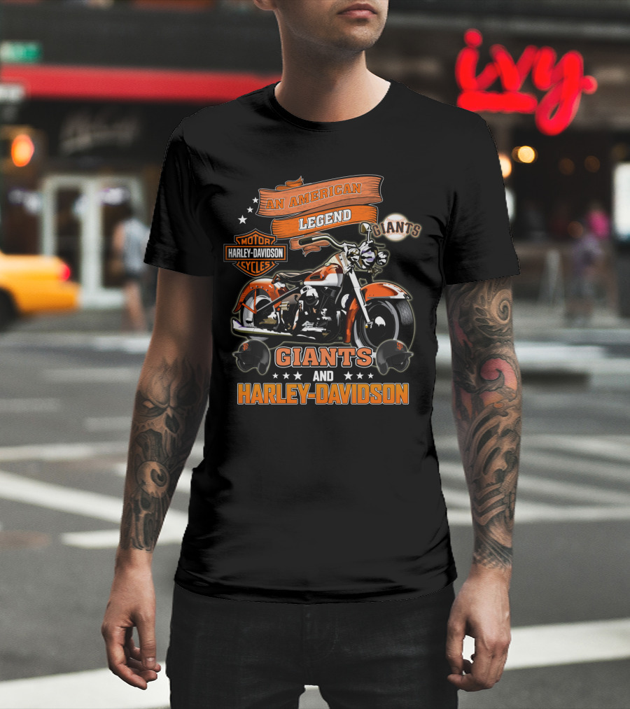 An American Legend Giants And Harley Davidson T-Shirt