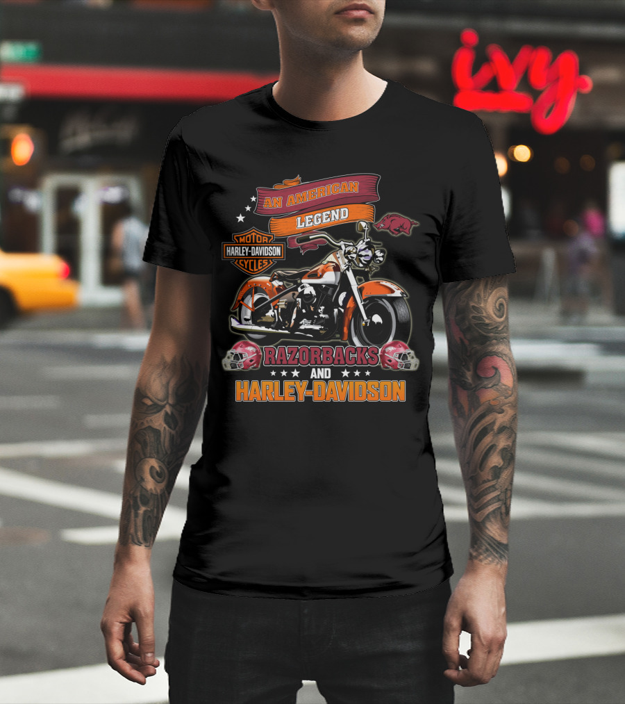 An American Legend Razorbacks And Harley Davidson Motor Cycles T-Shirt