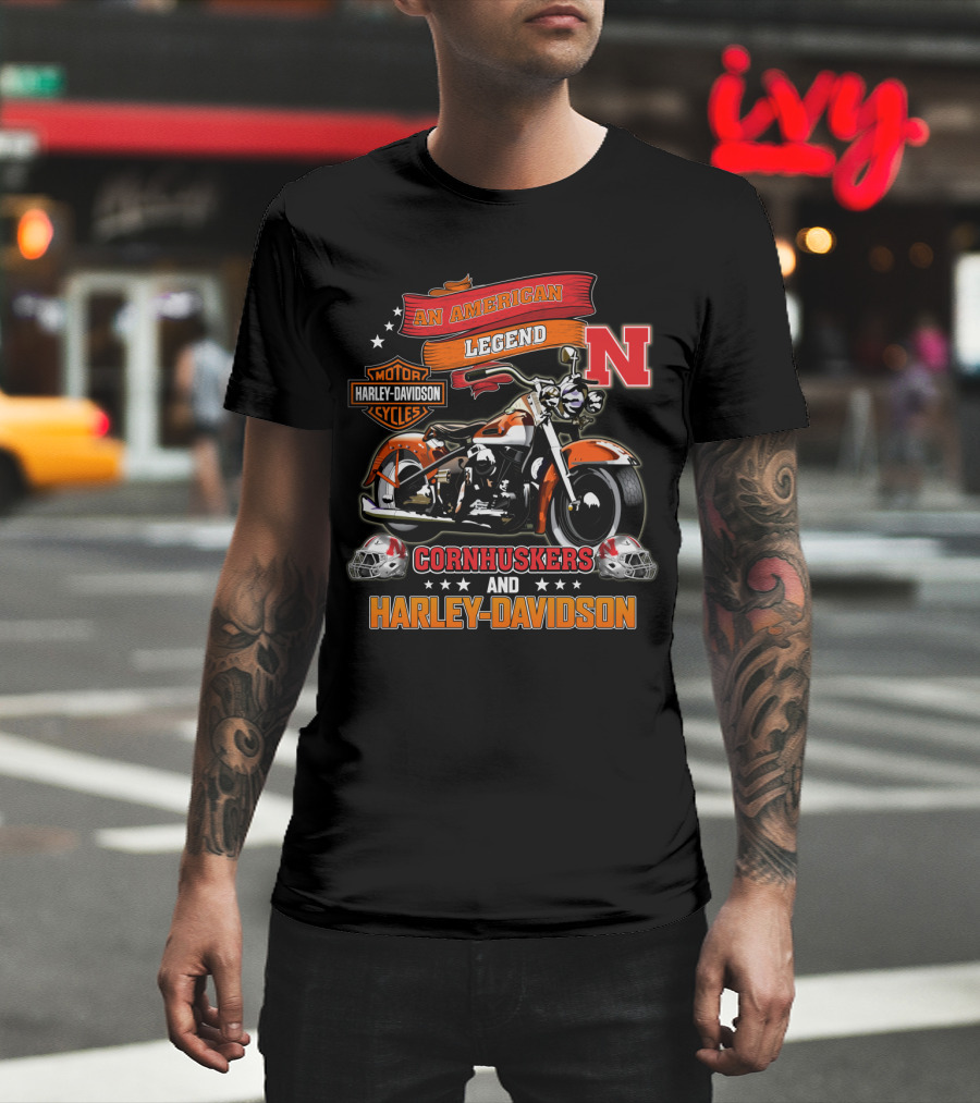 An American Legend Nebraska Cornhuskers And Harley Davidson T-Shirt
