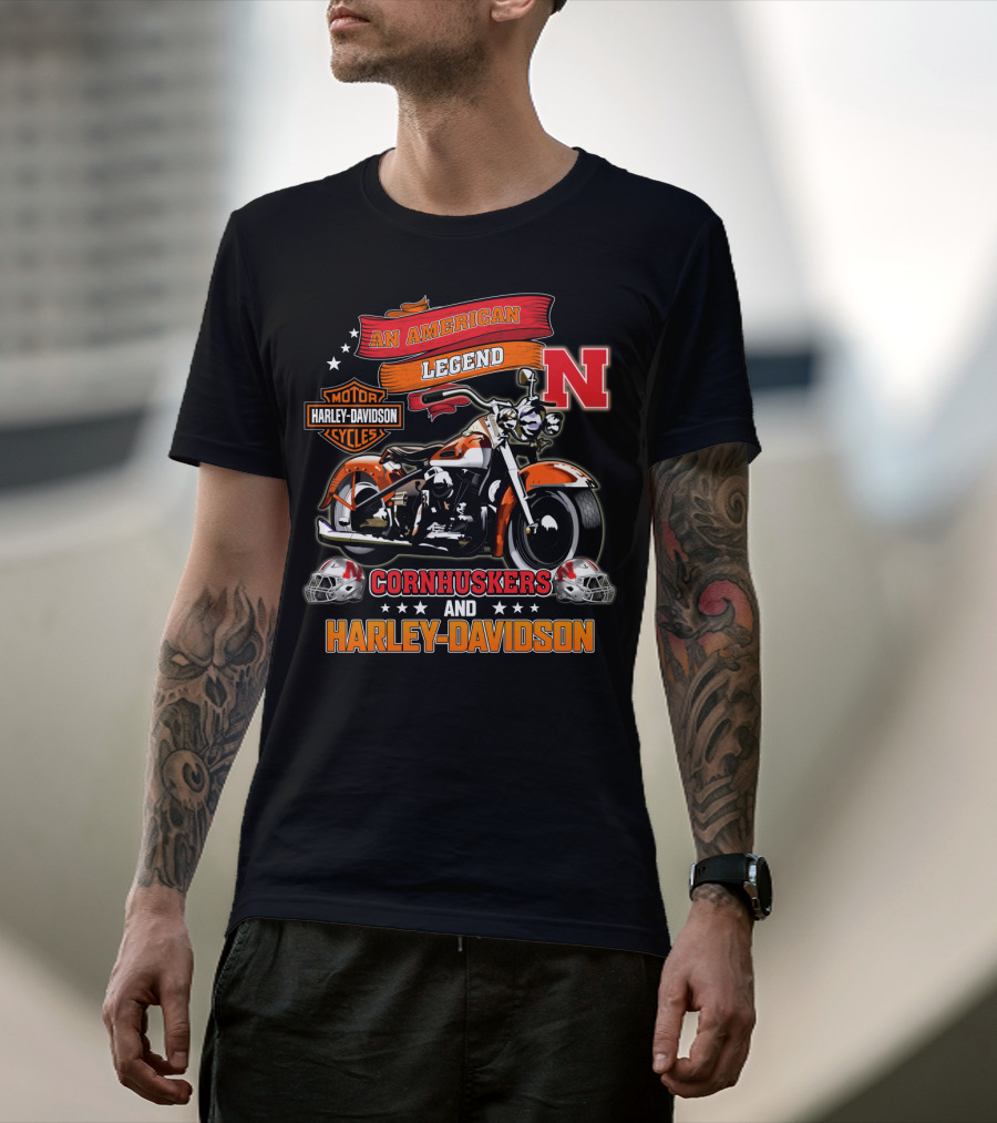 An American Legend Nebraska Cornhuskers And Harley Davidson T-Shirt
