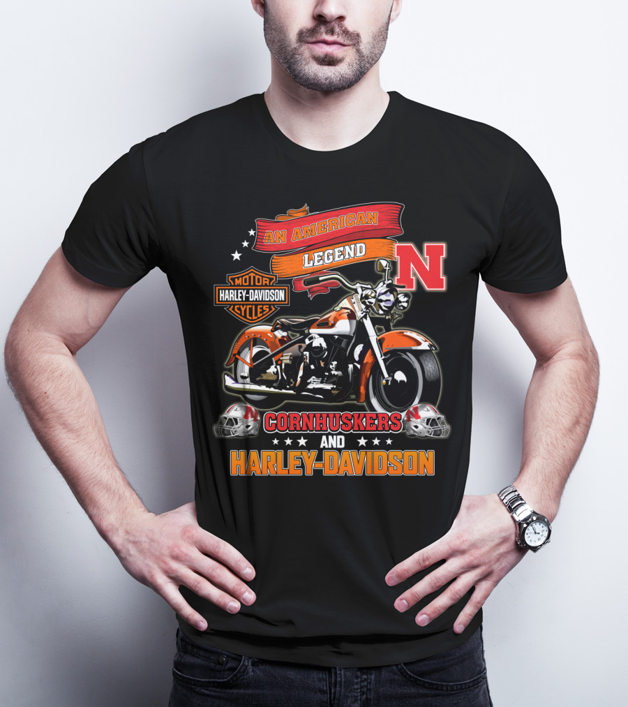 An American Legend Nebraska Cornhuskers And Harley Davidson T-Shirt