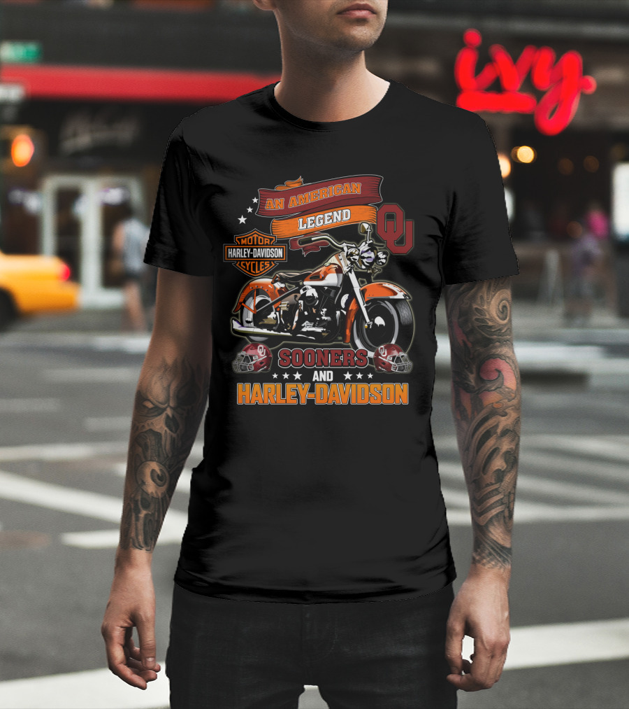 An American Legend Oklahoma Sooners And Harley Davidson Motorcycles T-Shirt