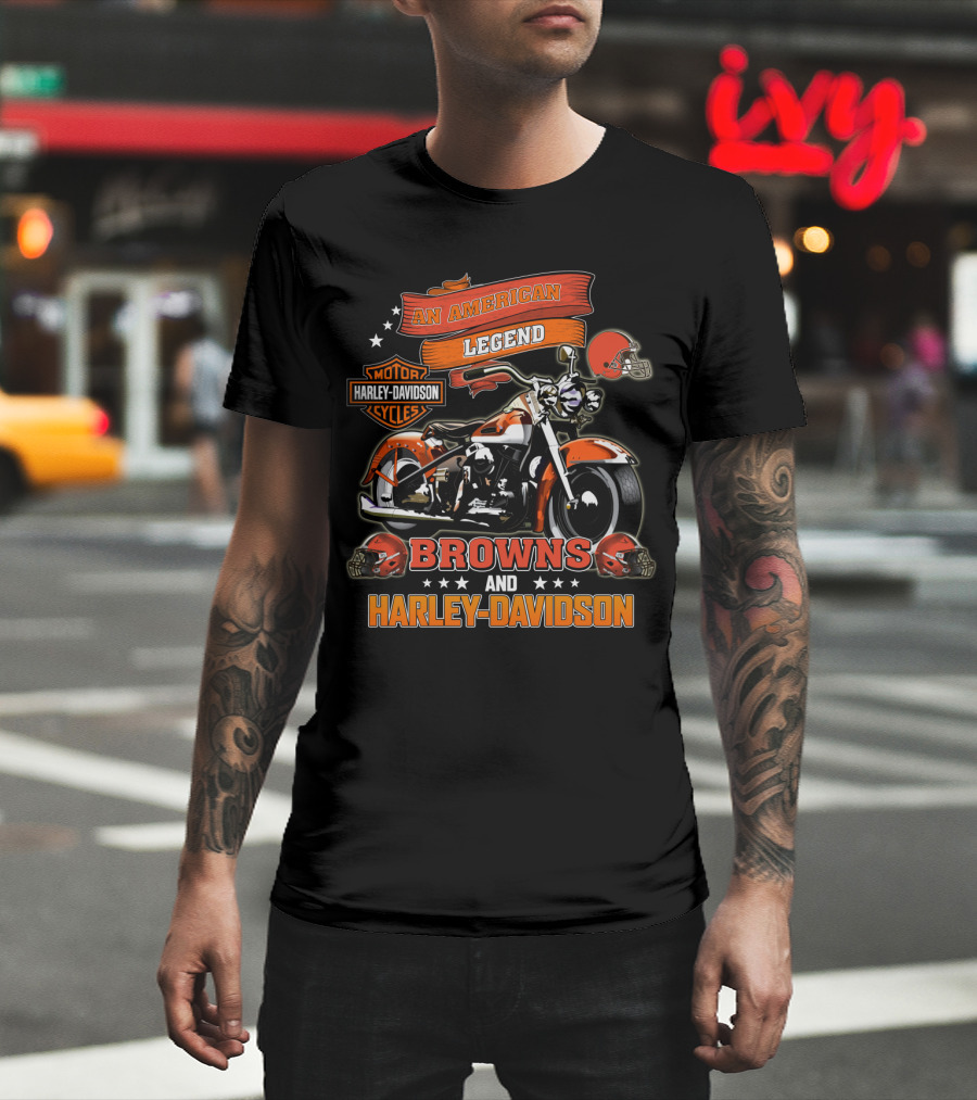 An American Legend Browns And Harley Davidson T-Shirt
