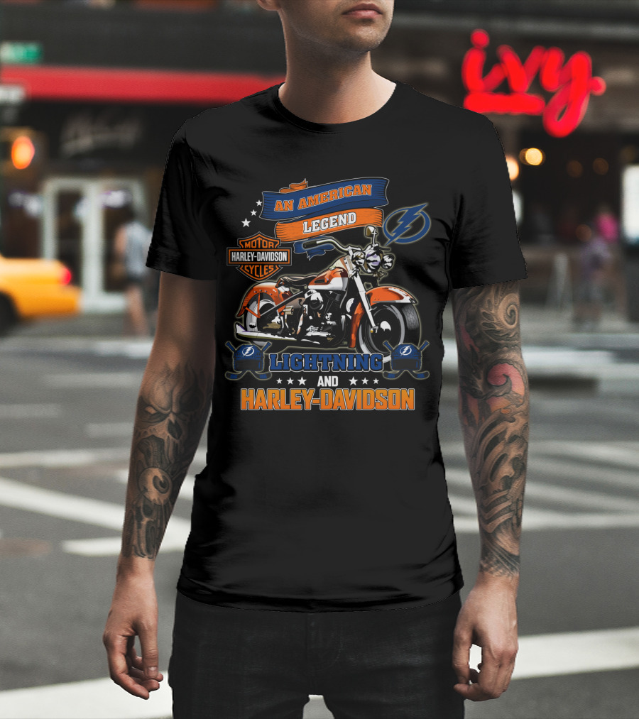 An American Legend Lightning And Harley Davidson Motor Cycles Tampa Bay T-Shirt