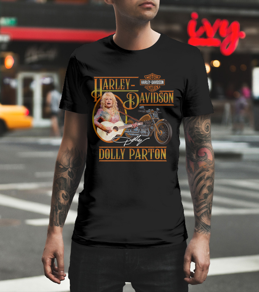 Harley Davidson Dolly Parton Motorcycle Logo And Signature T-Shirt