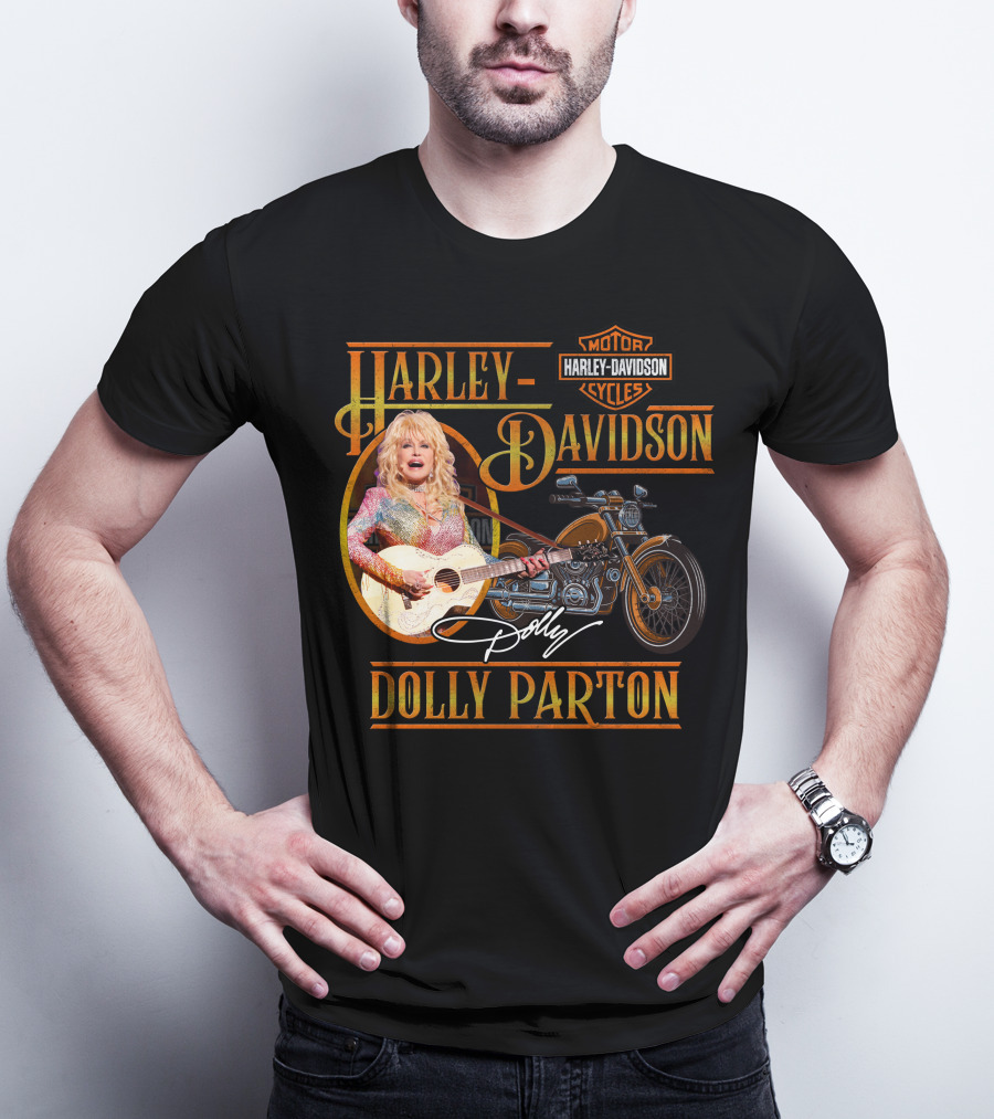 Harley Davidson Dolly Parton Motorcycle Logo And Signature T-Shirt