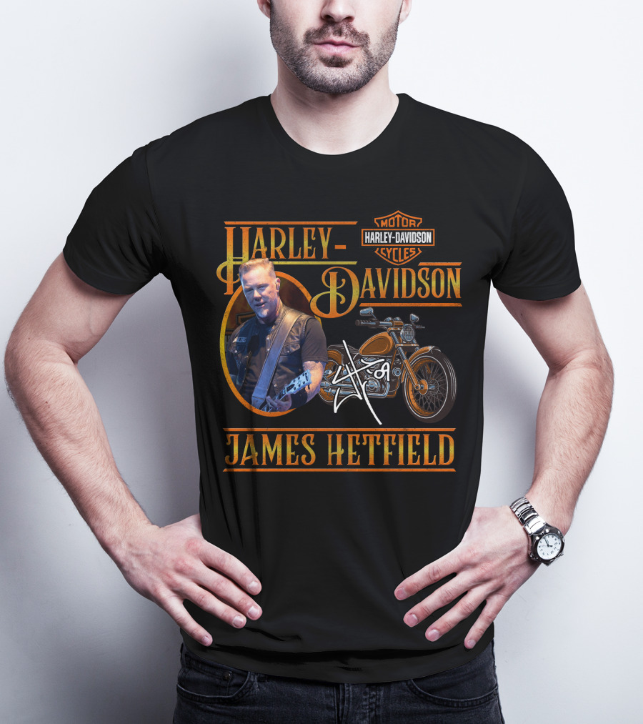 Harley Davidson James Hetfield Motorcycle And Signature T-Shirt