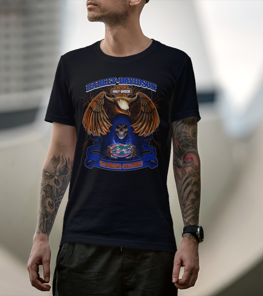 Harley Davidson Eagle Skull Florida Gators Ncaa T-Shirt