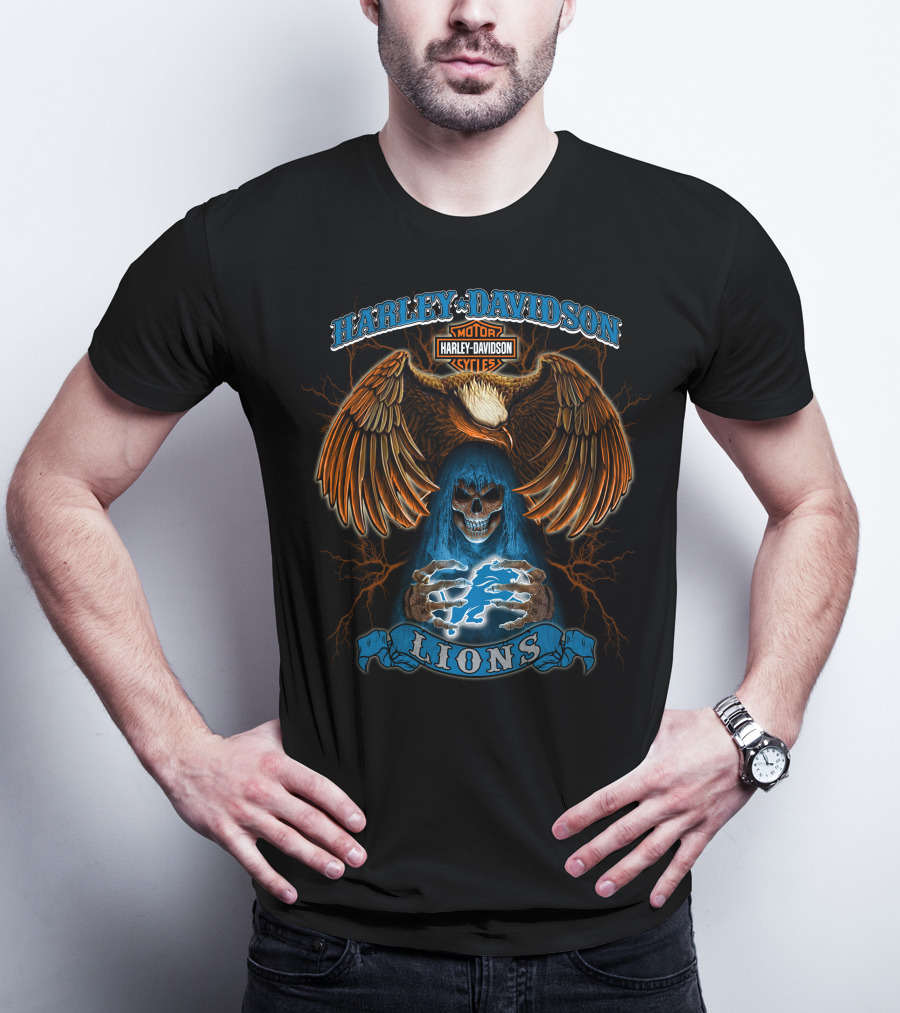 Harley Davidson Lions Eagle Skull Motorcycles Lightning T-Shirt