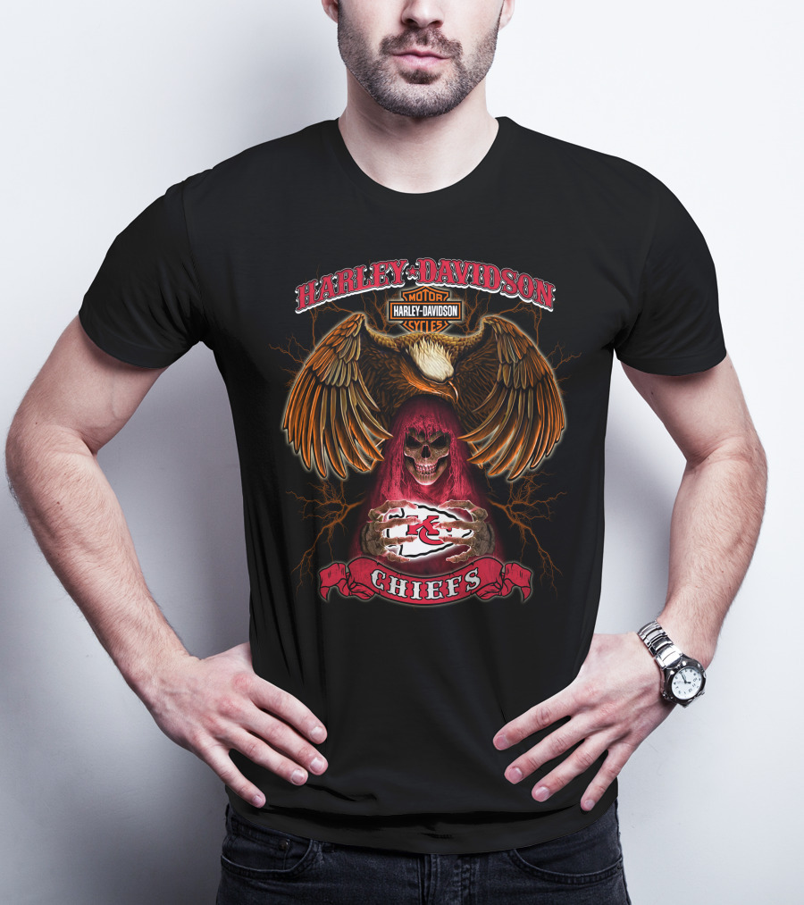 Harley Davidson Chiefs Skull And Eagle Kansas City Chiefs Nfl T-Shirt