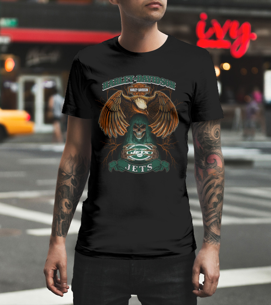 Harley Davidson Motor Cycles New York Jets Eagles Jets T-Shirt
