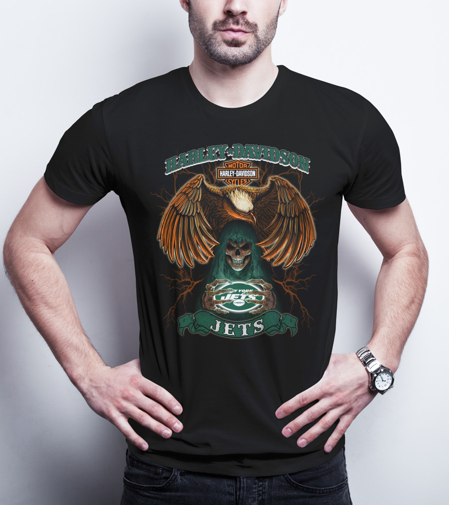 Harley Davidson Motor Cycles New York Jets Eagles Jets T-Shirt