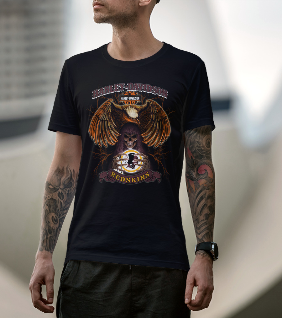 Harley Davidson Motorcycles Redskins Skull And Eagle T-Shirt