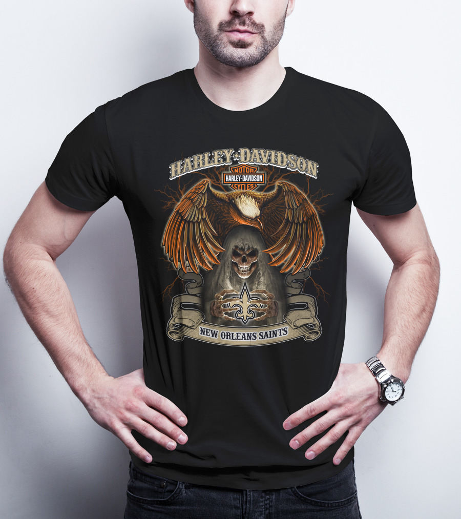 Harley Davidson Motorcycles Eagle New Orleans Saints T-Shirt