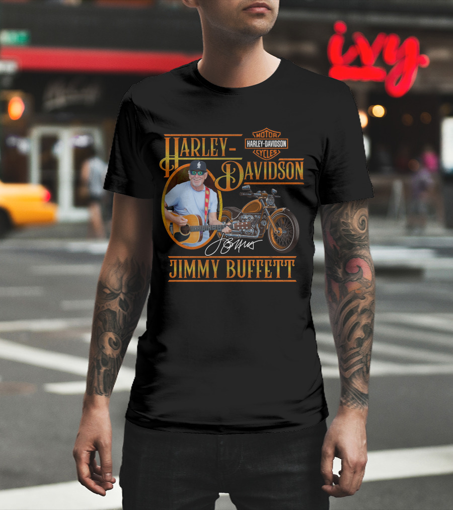 Harley Davidson Motor Cycles Jimmy Buffett Guitar Signature T-Shirt