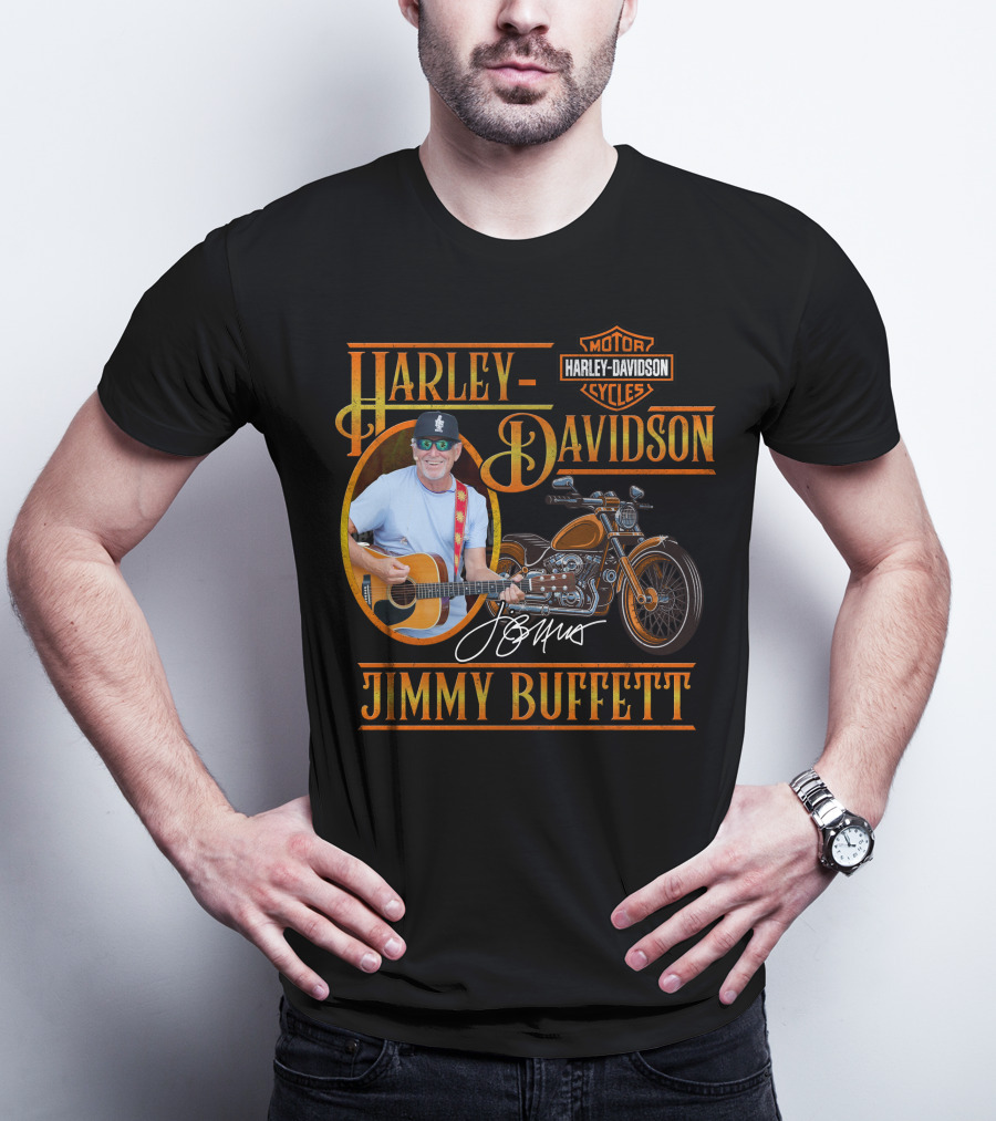 Harley Davidson Motor Cycles Jimmy Buffett Guitar Signature T-Shirt
