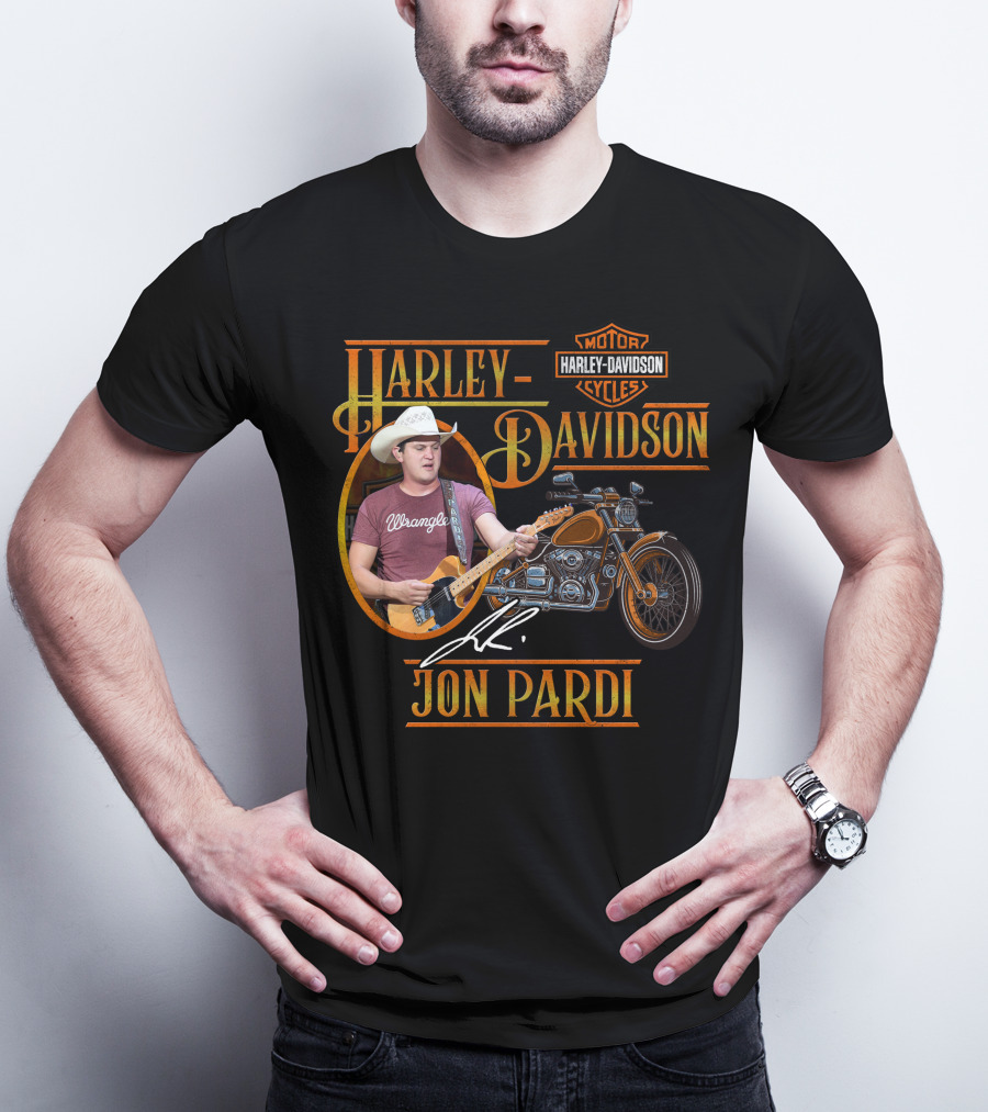 Harley Davidson Motor Cycles Jon Pardi Wrangler Guitar Signature T-Shirt