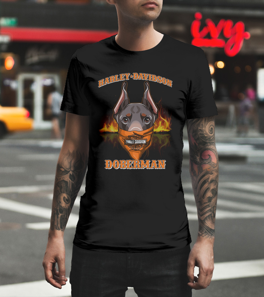 Harley Davidson Doberman Motorcycles Flames T-Shirt