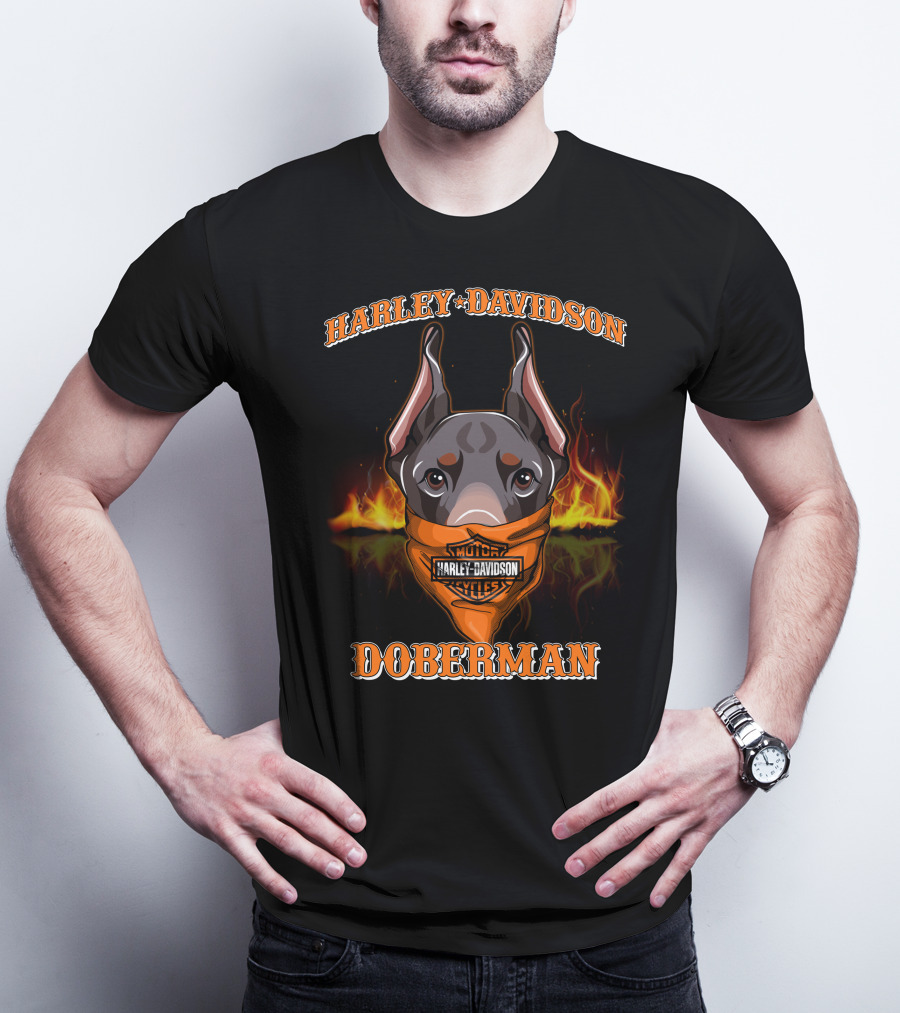 Harley Davidson Doberman Motorcycles Flames T-Shirt