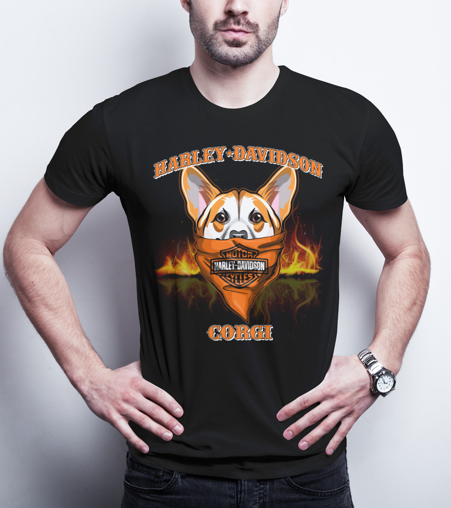 Harley Davidson Corgi Motorcycles Flame Bandana T-Shirt
