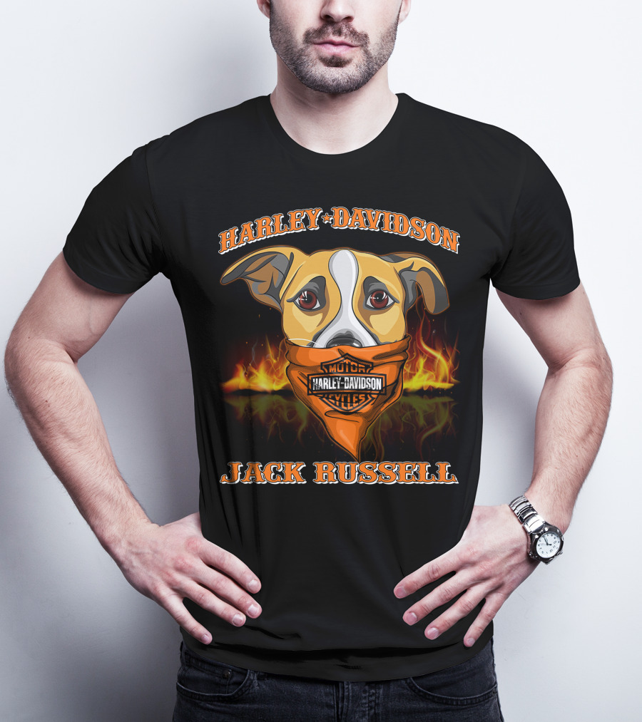 Harley Davidson Jack Russell Terrier Motorcycles Fiery Bandana T-Shirt