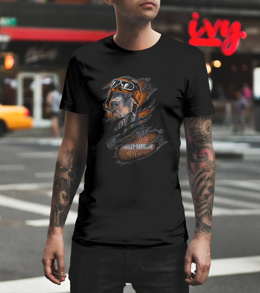 Doberman Harley Davidson Motor Cycles Helmet Goggles Tear T-Shirt
