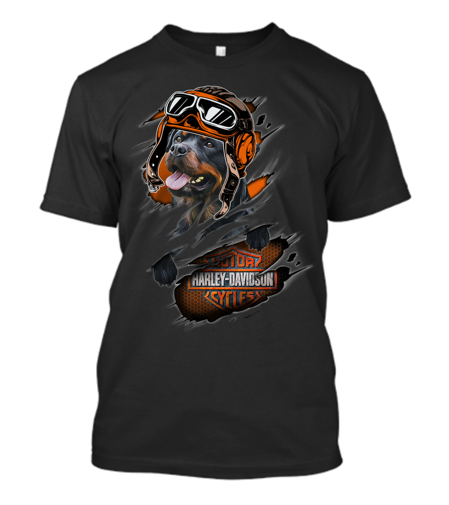 Rottweiler Wearing Biker Helmet Harley Davidson Motor Cycles T-Shirt