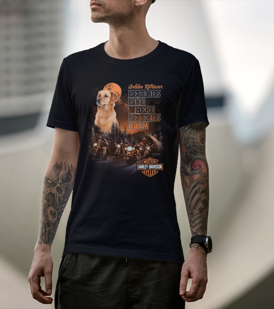 Golden Retriever Legends Live Where Legends Roam Harley Davidson Cycles T-Shirt