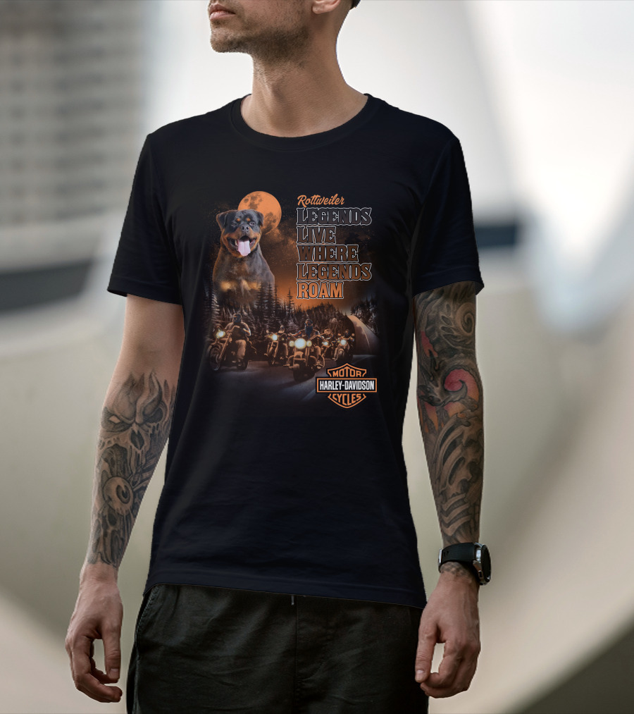 Rottweiler Legends Live Where Legends Roam Harley Davidson Cycles T-Shirt