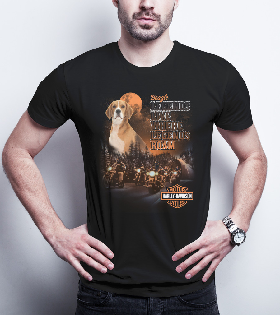 Beagle Legends Live Where Legends Roam Harley Davidson Cycles Moonlit Night T-Shirt
