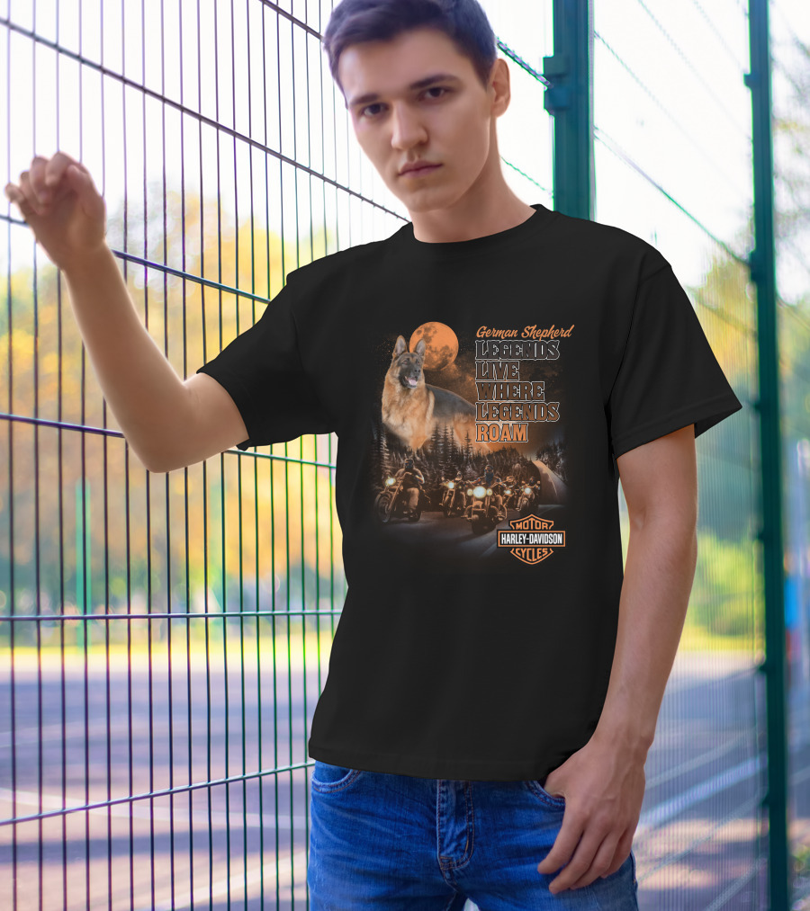 German Shepherd Harley Davidson Legends Live Where Legends Roam T-Shirt