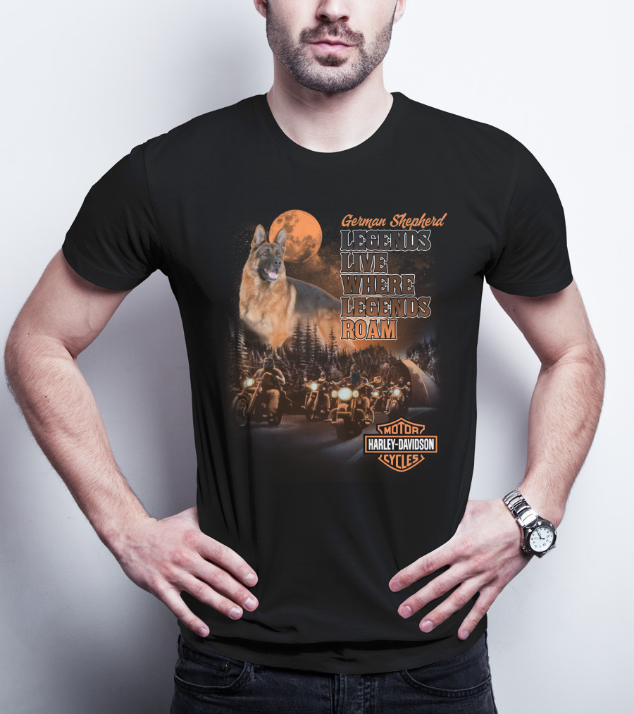 German Shepherd Harley Davidson Legends Live Where Legends Roam T-Shirt