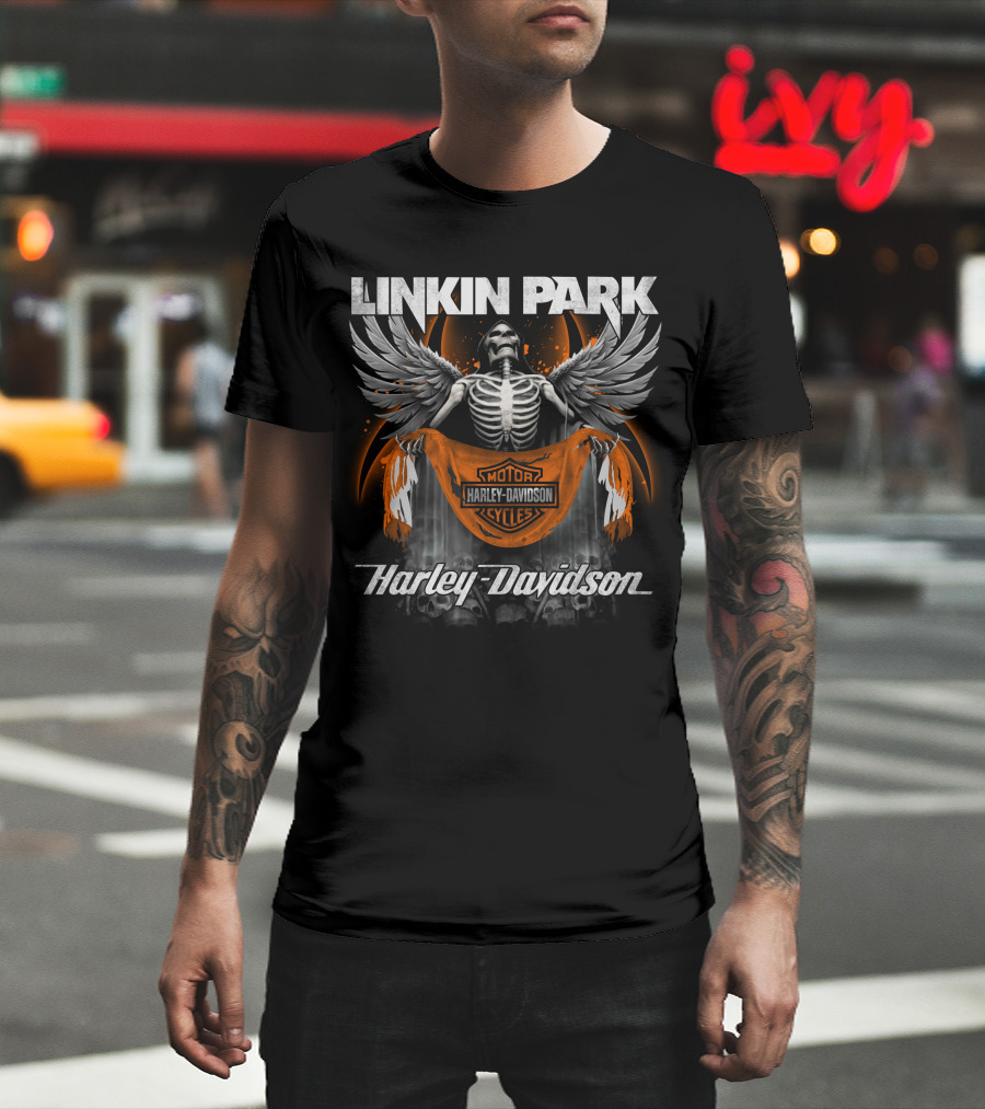 Linkin Park Harley Davidson Motorcycles Skeleton Wings T-Shirt