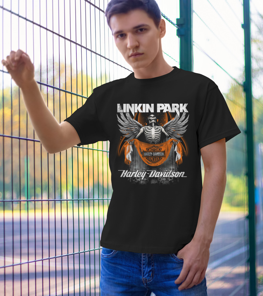 Linkin Park Harley Davidson Motorcycles Skeleton Wings T-Shirt