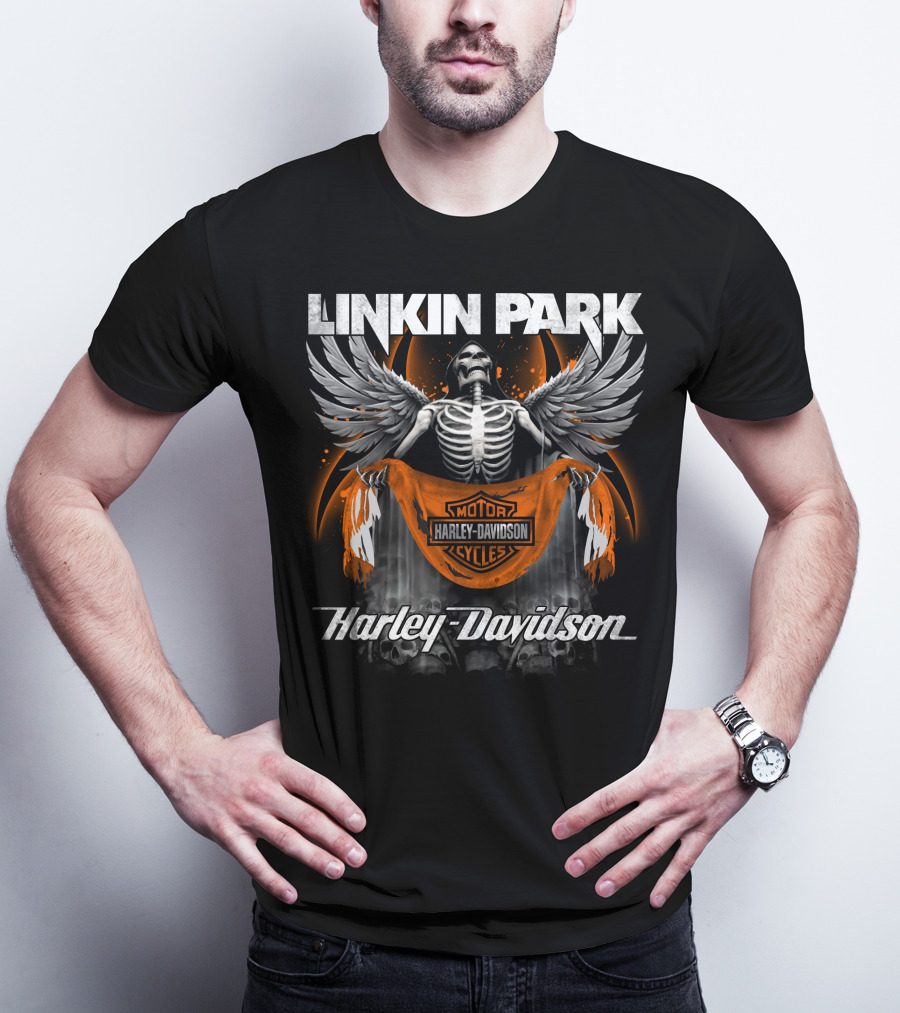 Linkin Park Harley Davidson Motorcycles Skeleton Wings T-Shirt