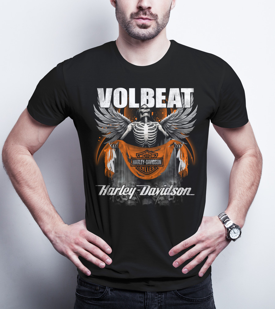 Volbeat Harley Davidson Motorcycle Skeleton Wings T-Shirt